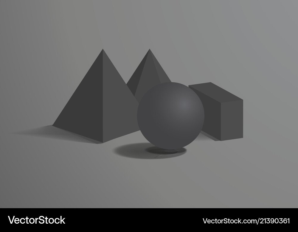 Sphere and cuboid prism square pyramid figures set