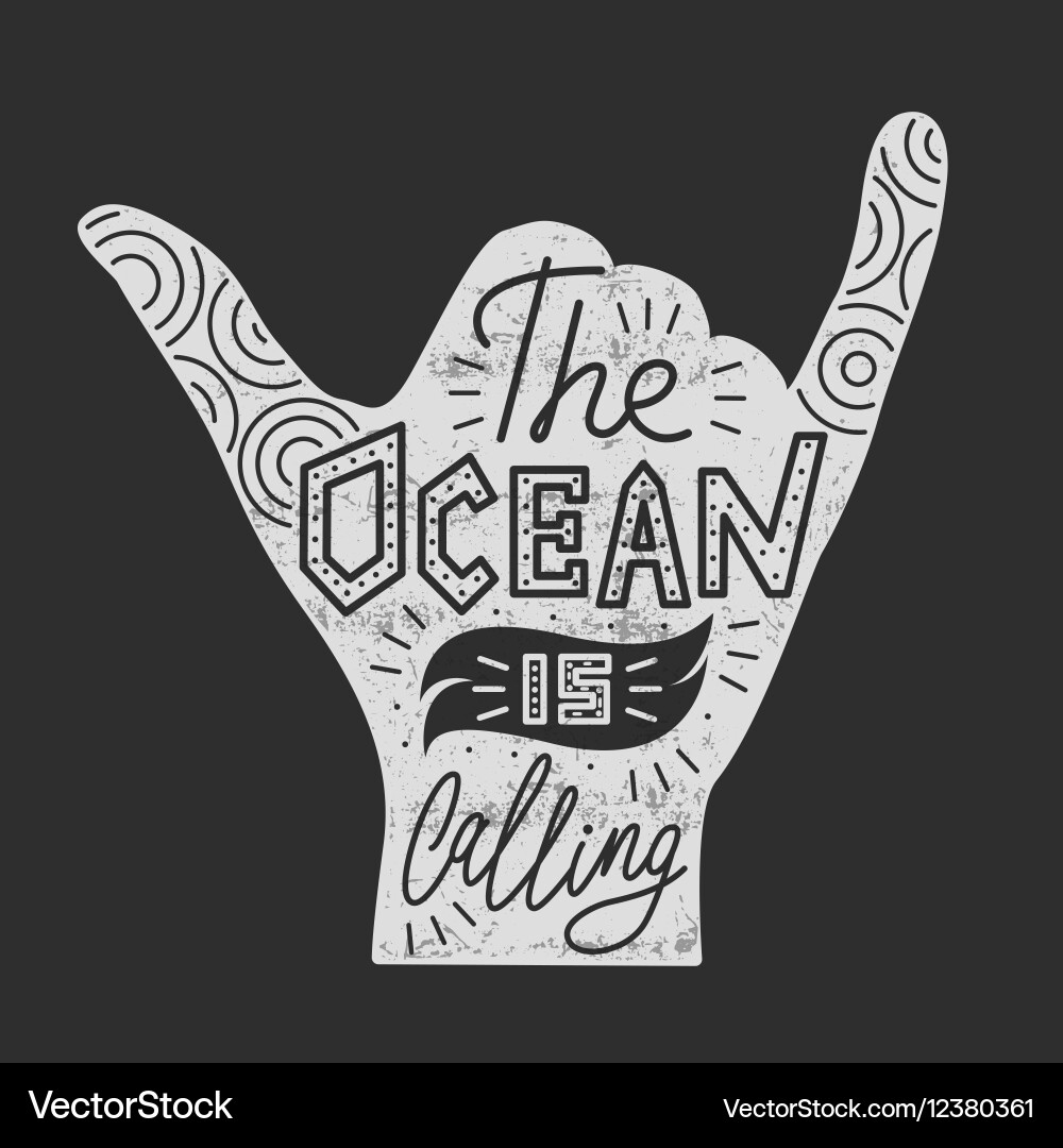 Surf hand silhouette isolated on white quote Vector Image