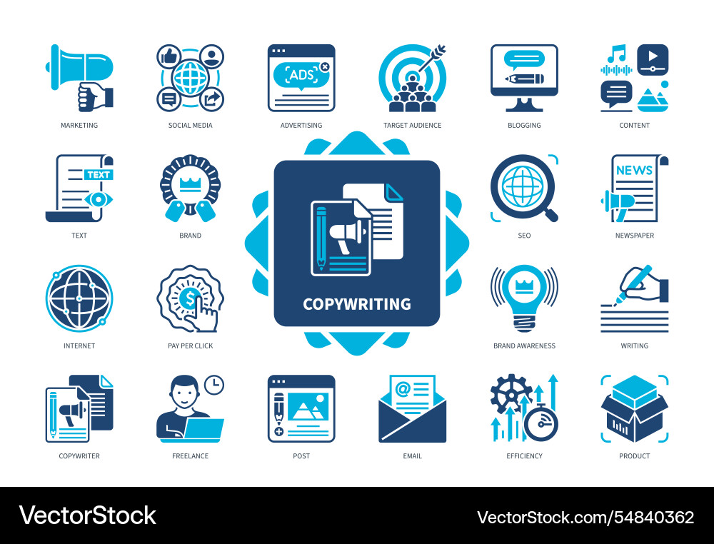 Copywriting solid icon set Royalty Free Vector Image