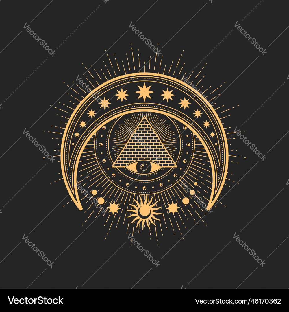 Crescent eye of providence egypt pyramid moon Vector Image