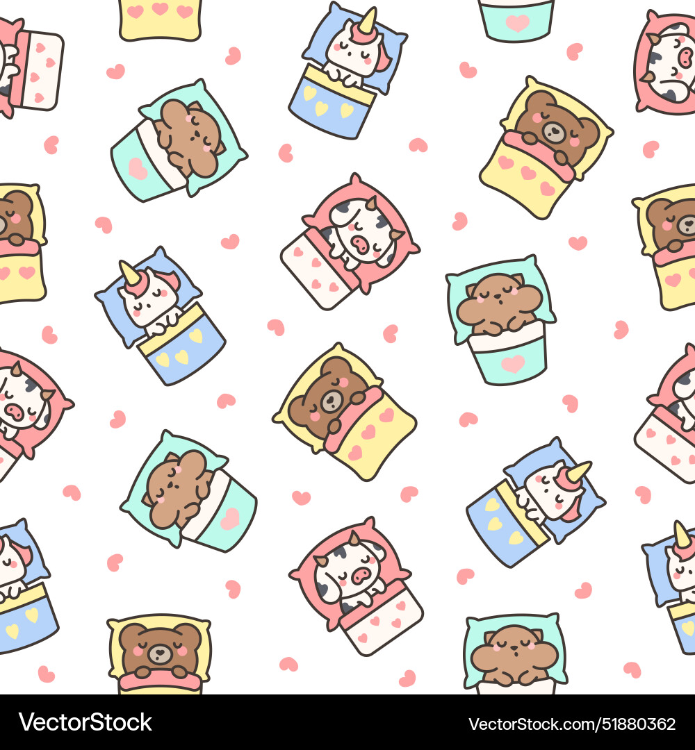Cute sleeping animals in bed seamless pattern Vector Image
