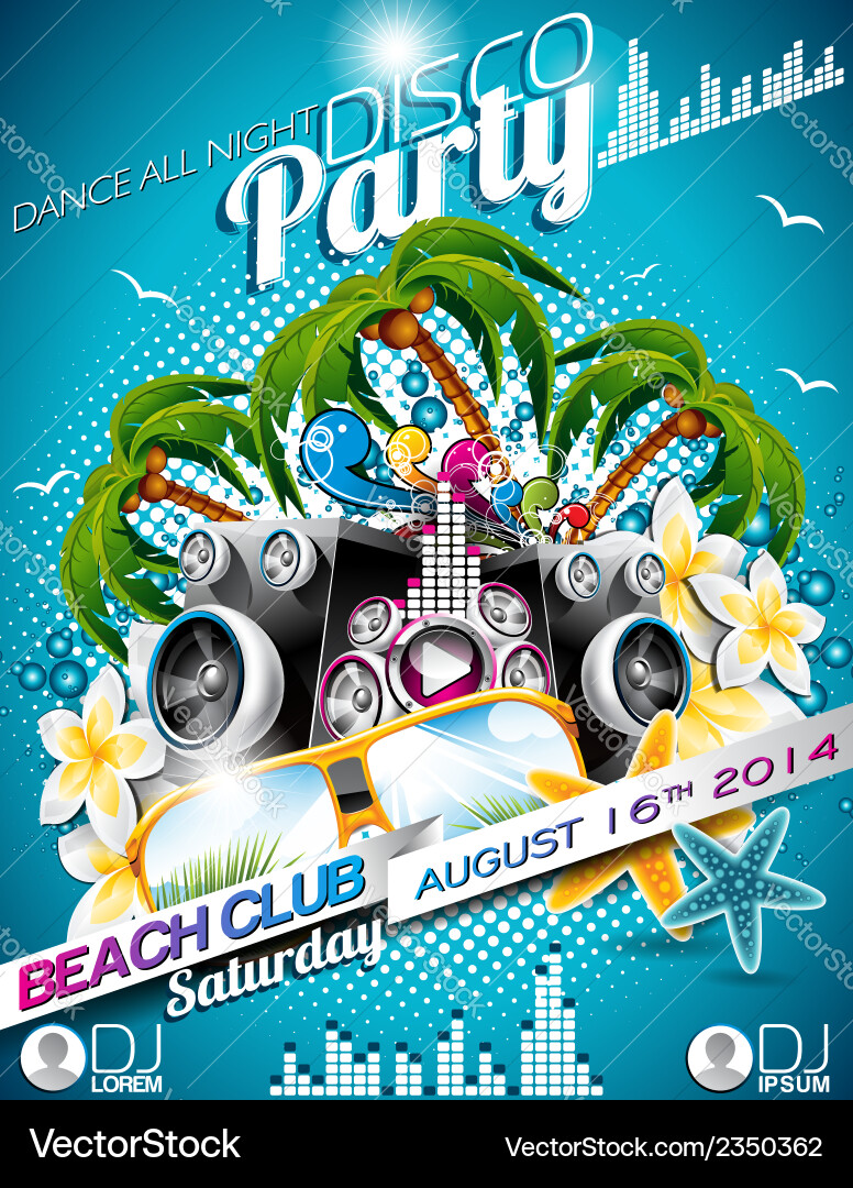 Disco party flyer design with speakers Royalty Free Vector