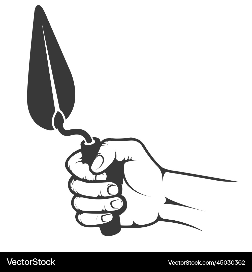 Hand with brick trowel bricklayer holds Royalty Free Vector