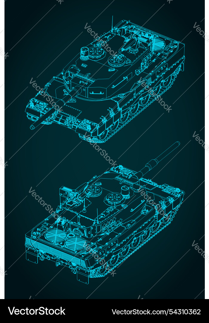 Leopard 2 Tank isometrische Blaupausen Lizenzfreier Vektor