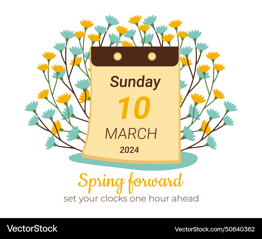 March 2024 calendar for spring forward poster Vector Image
