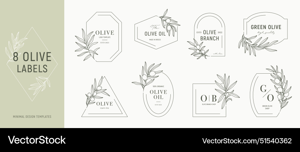 Olive label templates set with branches Royalty Free Vector