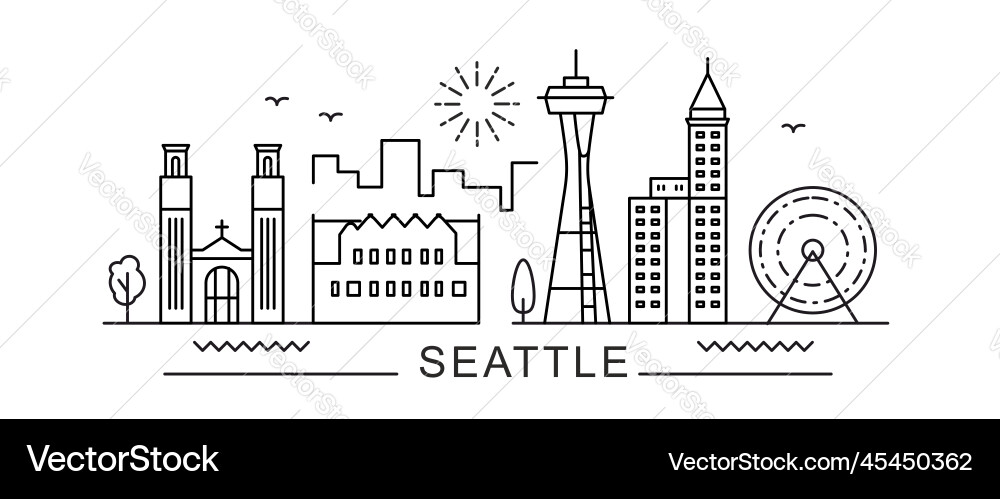 Seattle city line view poster print minimal Vector Image