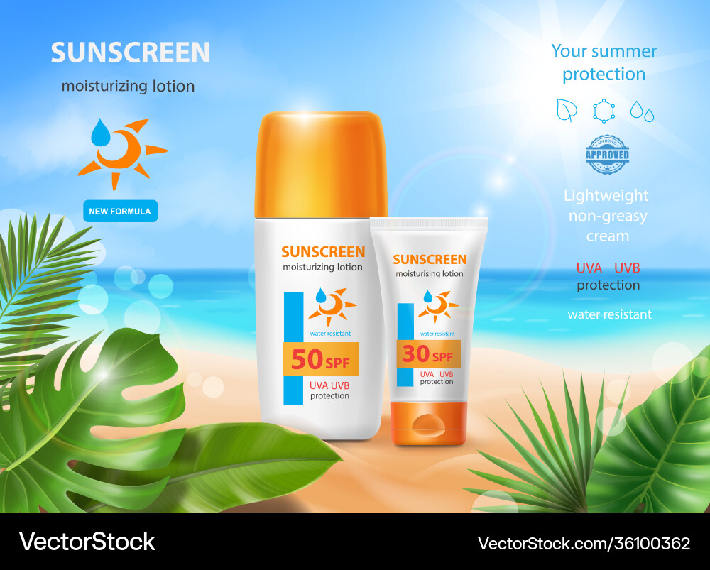 Sunscreen Product on Beach Royalty Free Vector Image