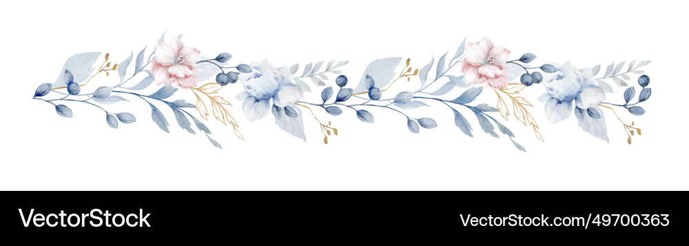 Aquarell Blumenrand staubig blau rosa Lizenzfreier Vektor