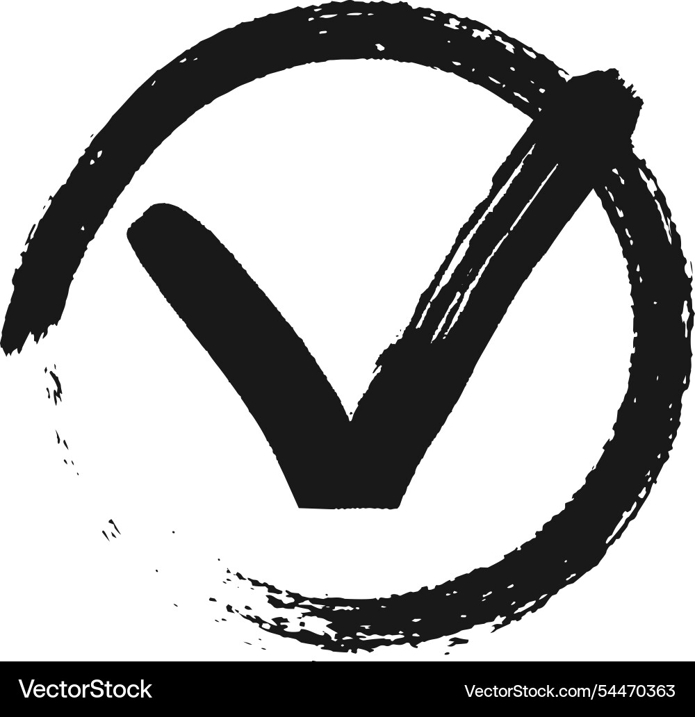 Bold hand drawn check mark in a circle symbolizing