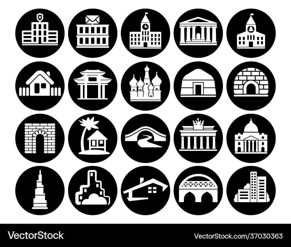 Gebäude Ikonen setzen architektonisches Gebäude Vektorbild