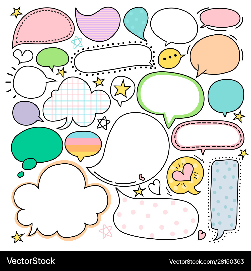 Cute set speech bubble hand drawn Royalty Free Vector Image