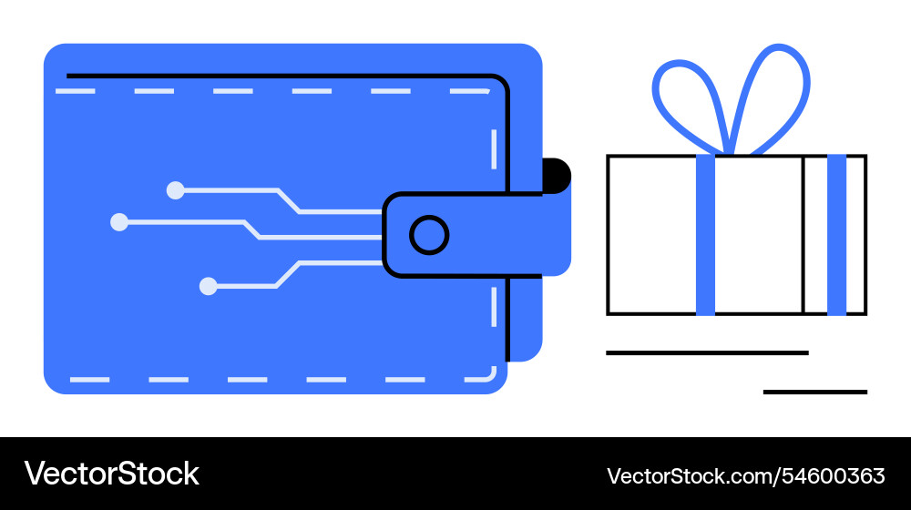 Digital wallet with circuitry and gift box Vector Image