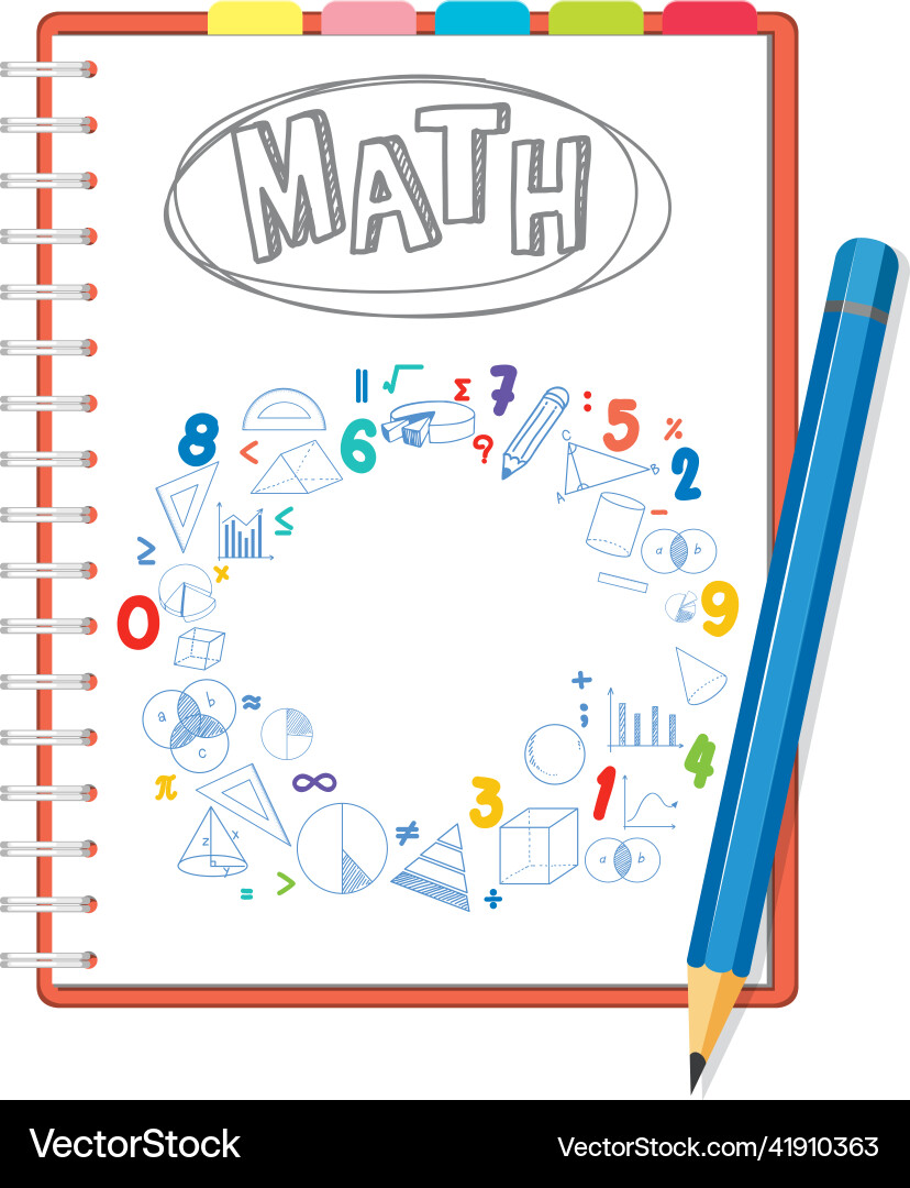 Doodle math formula on notebook page with pencil Vector Image