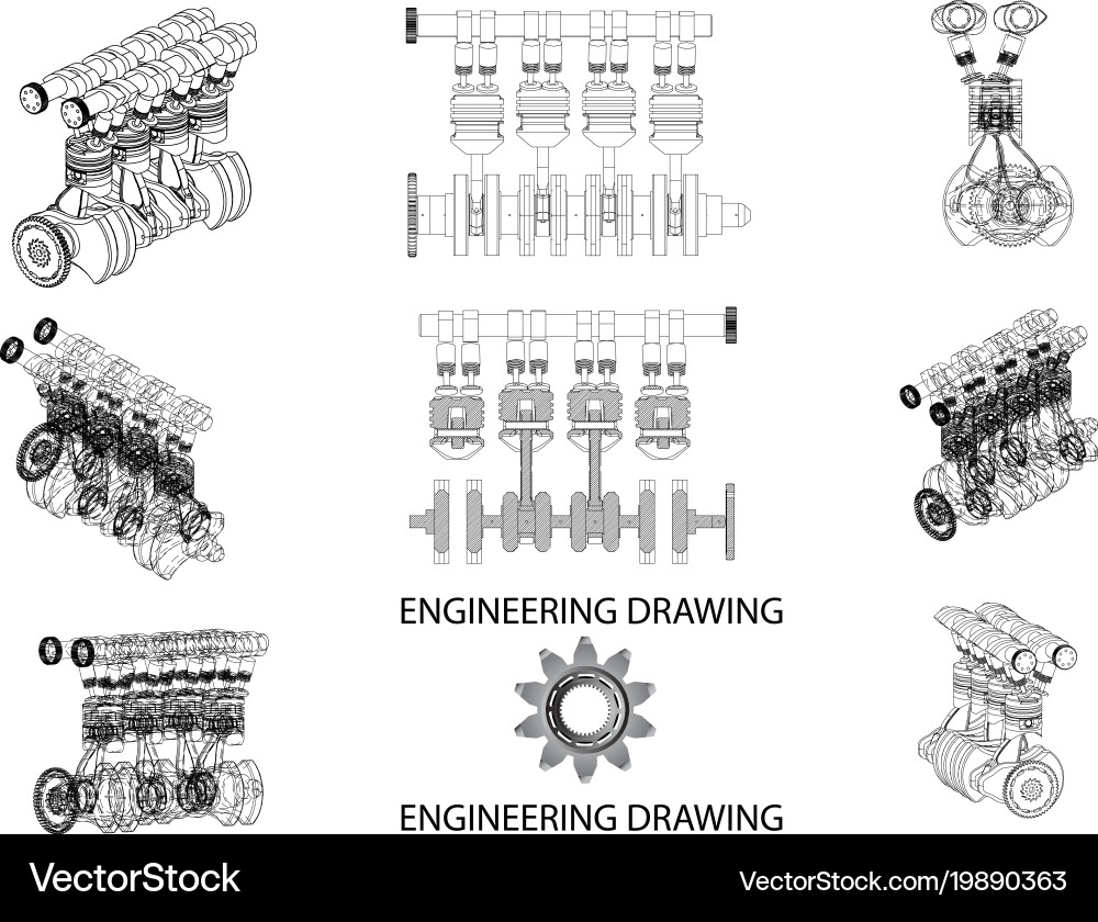 Drawing of a motor Royalty Free Vector Image - VectorStock