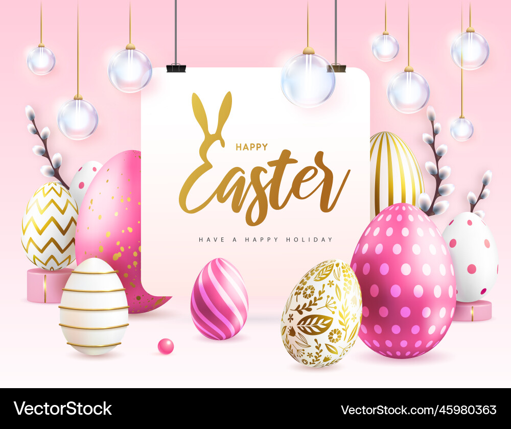 Easter holiday background with pink eggs Vector Image