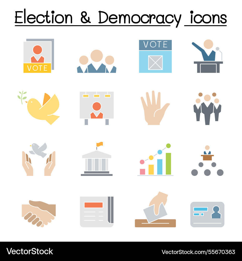 Election and democracy icon set in flat color Vector Image