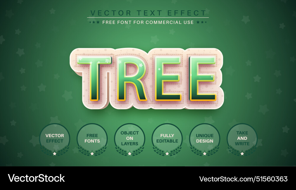 Fir tree - editable text effect font style Vector Image