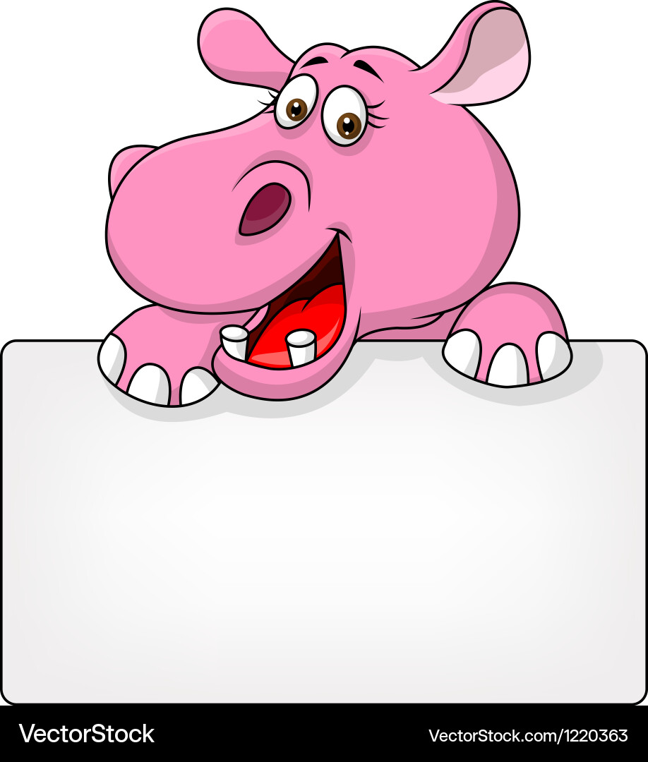 Funny hippo cartoon with blank sign Royalty Free Vector