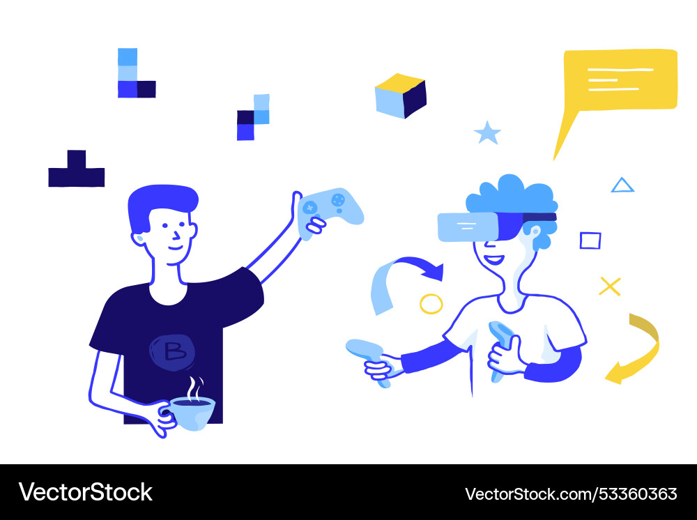 Game development concept doodle vr and 3d video Vector Image