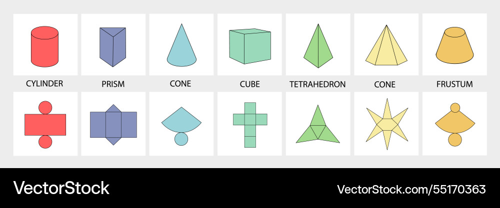 Geometric shapes and nets Royalty Free Vector Image