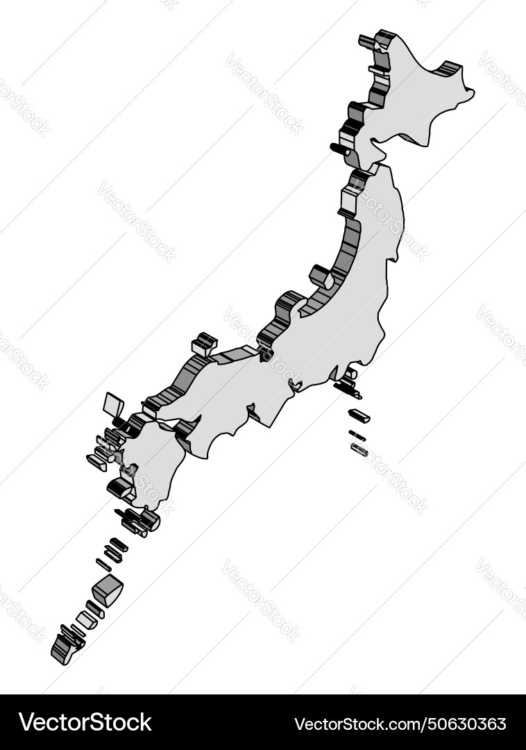 Japanese 3d map silhouette Royalty Free Vector Image