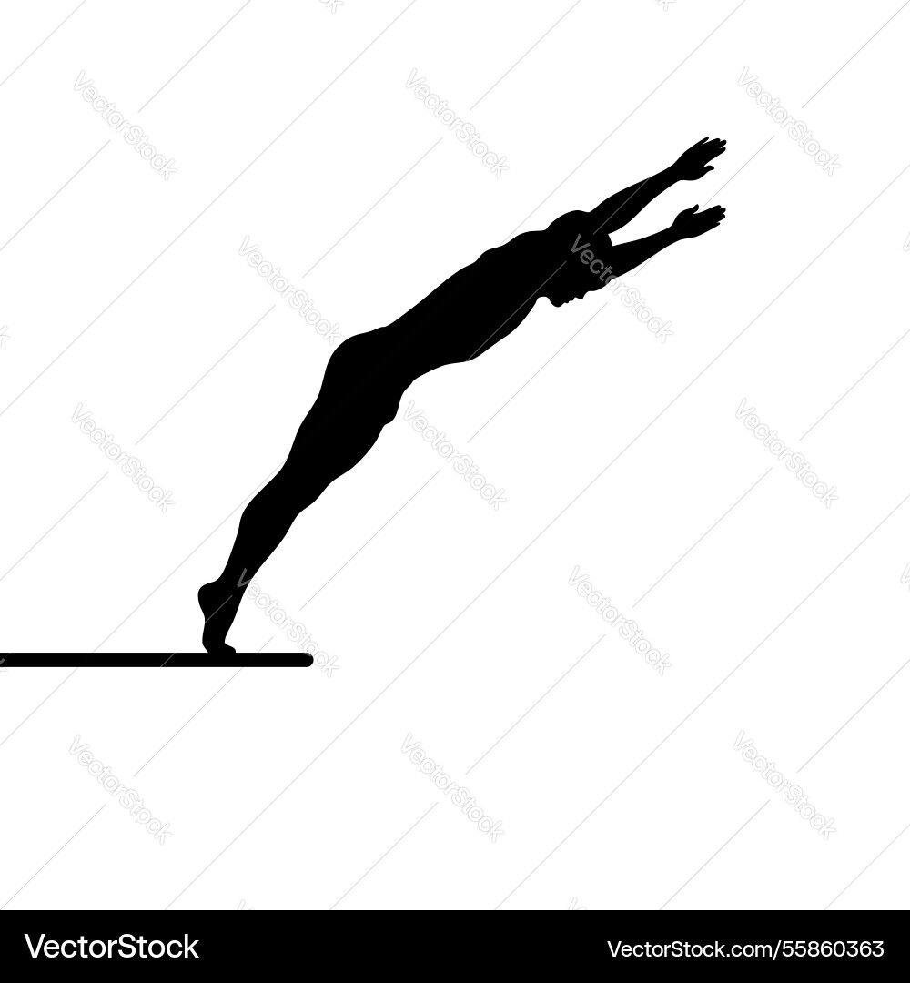 Silhouette of a springboard diver jumping into Vector Image