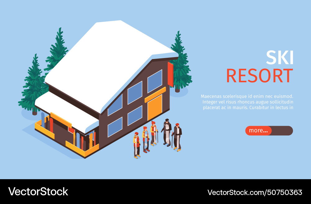 Ski resort isometric horizontal banner Royalty Free Vector
