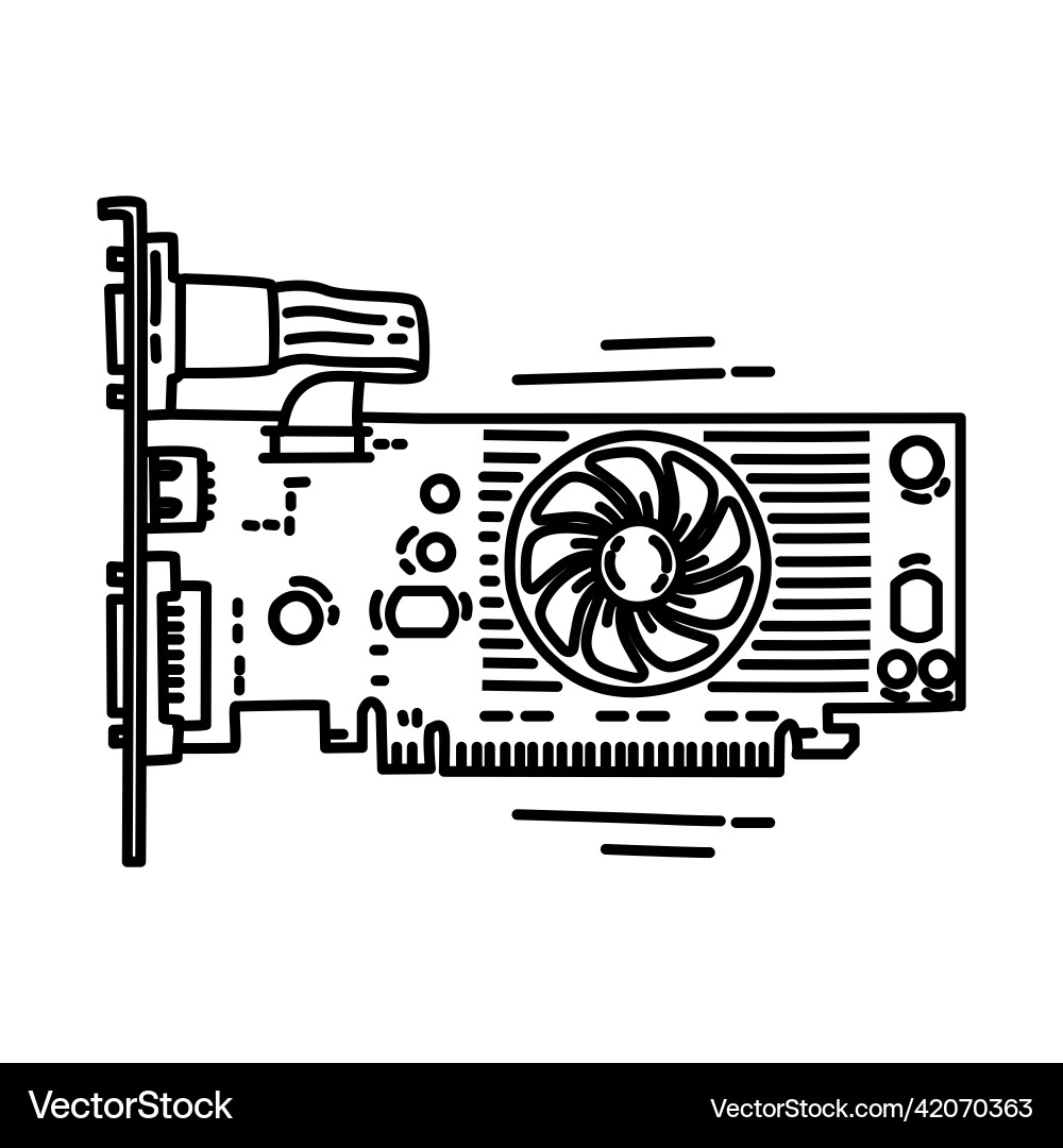 Video card for pc icon doodle hand drawn Vector Image