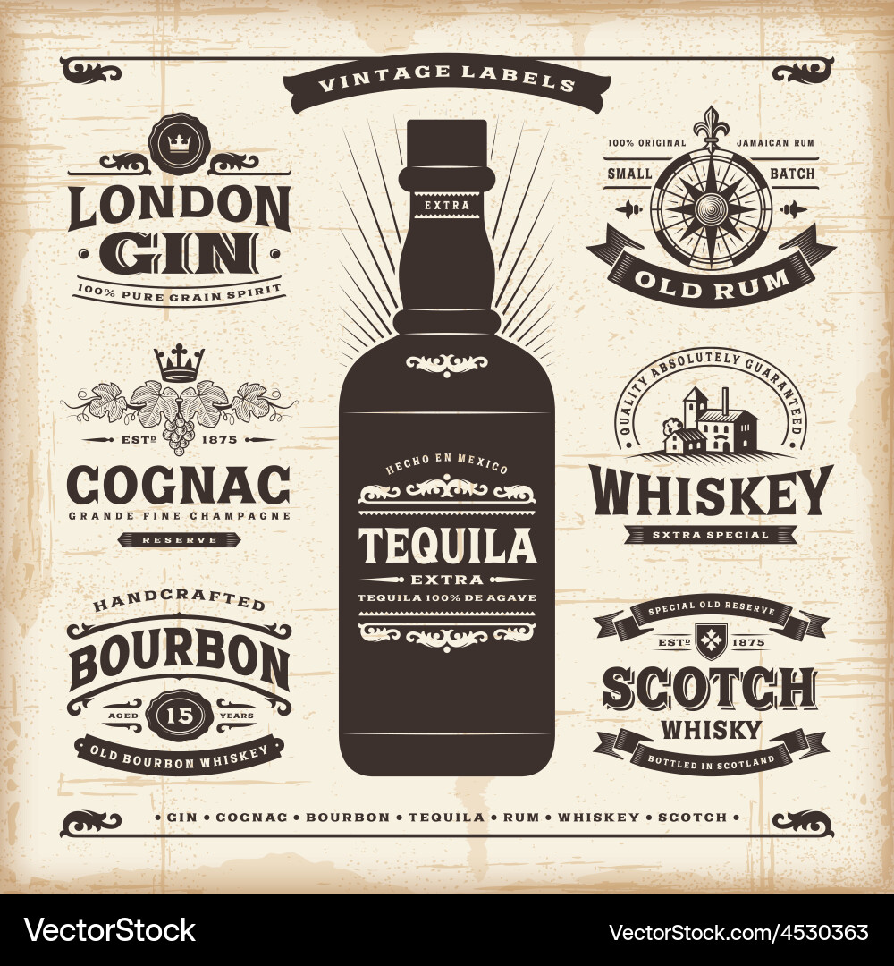 Vintage alcohol labels collection Royalty Free Vector Image