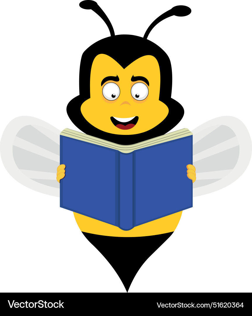 Bee cartoon reading book Royalty Free Vector Image