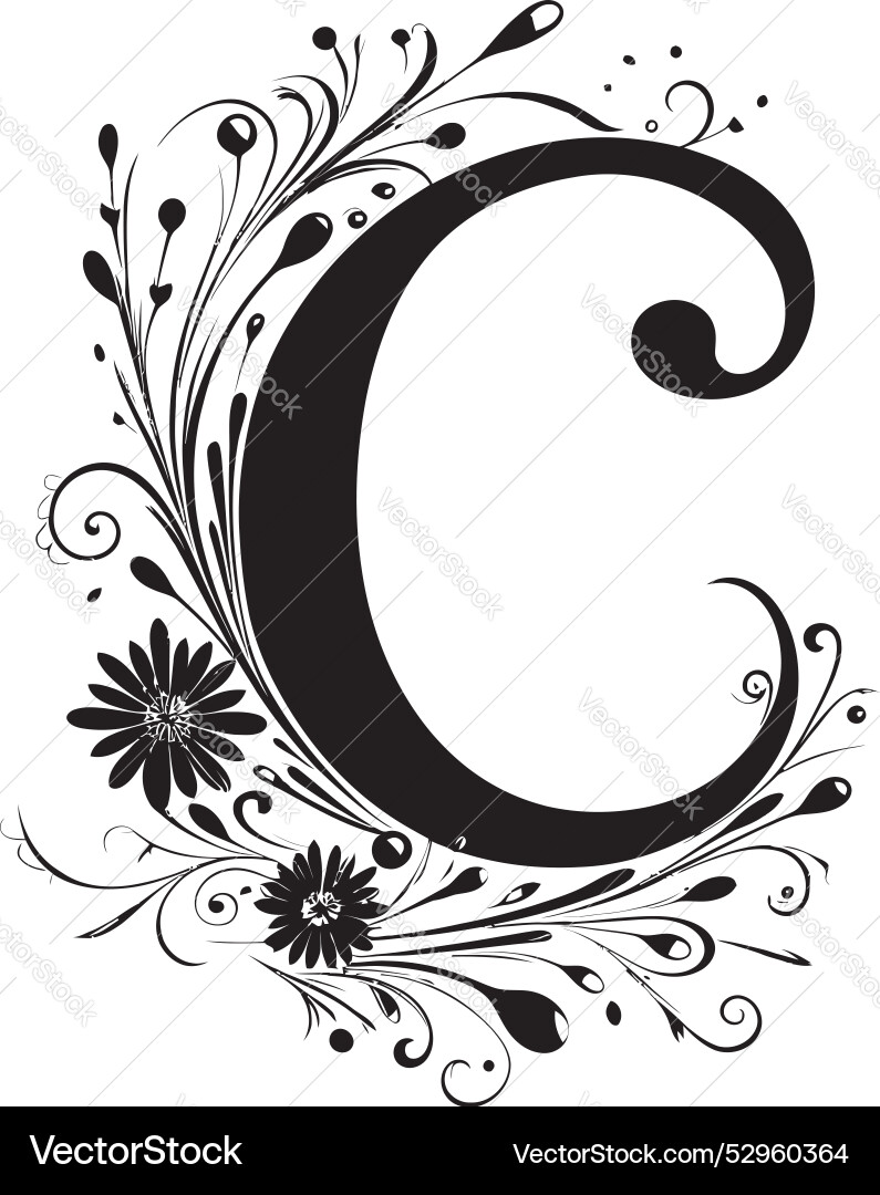 Cursive artistry flowing font c decor celestial Vector Image