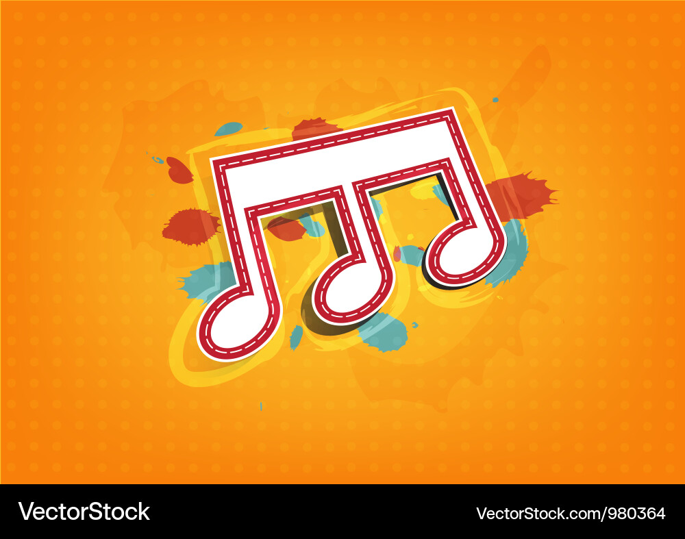 Melody note label with ink paint background Vector Image