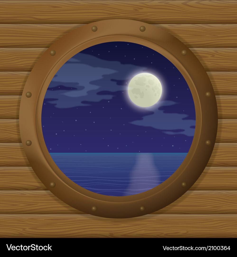 Night sea in a ship window Royalty Free Vector Image