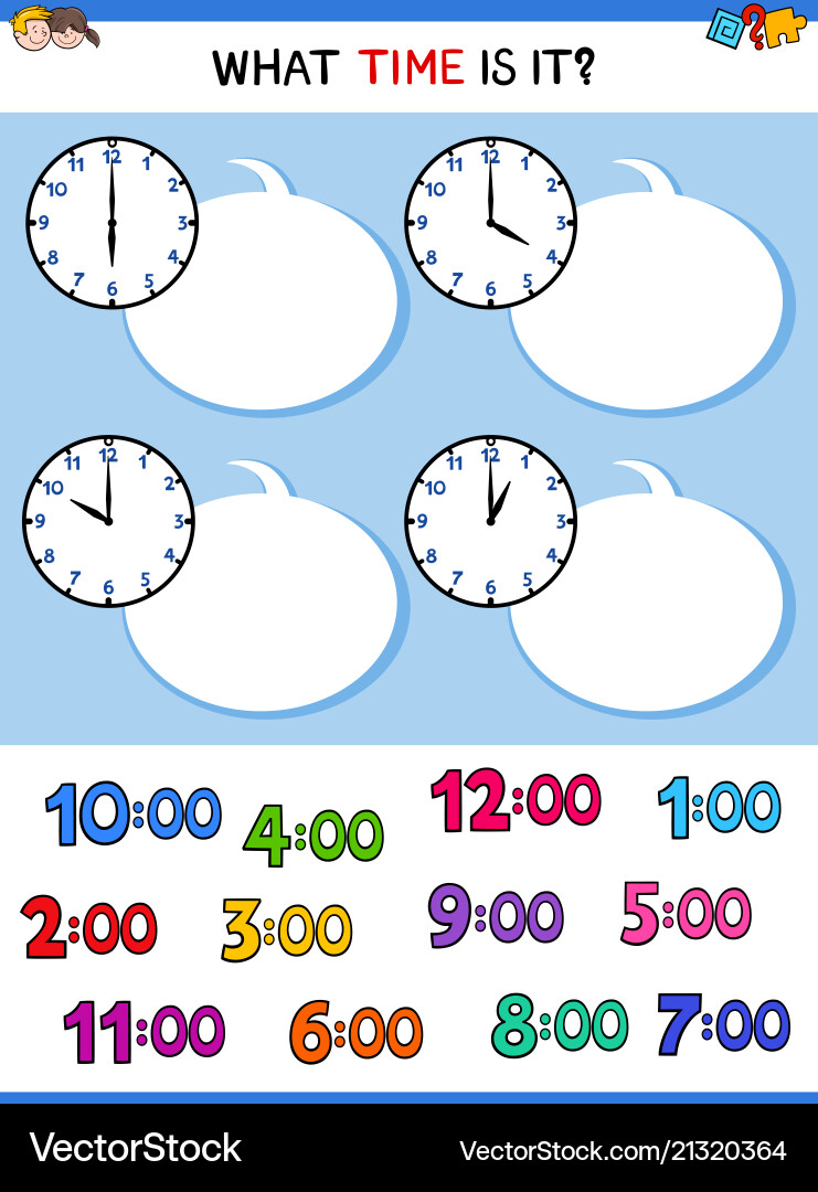 Telling time clock face cartoon task Royalty Free Vector