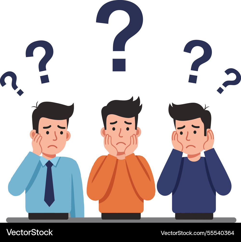 Three confused men in flat design style pondering Vector Image