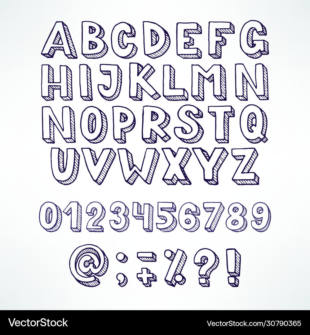 Blue hand-drawn font Royalty Free Vector Image