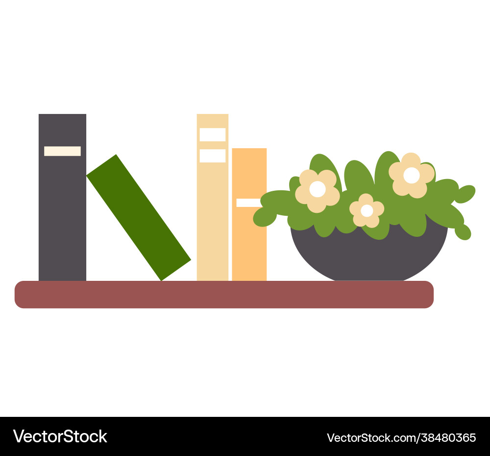 Bookshelf with books and potted plant for room Vector Image