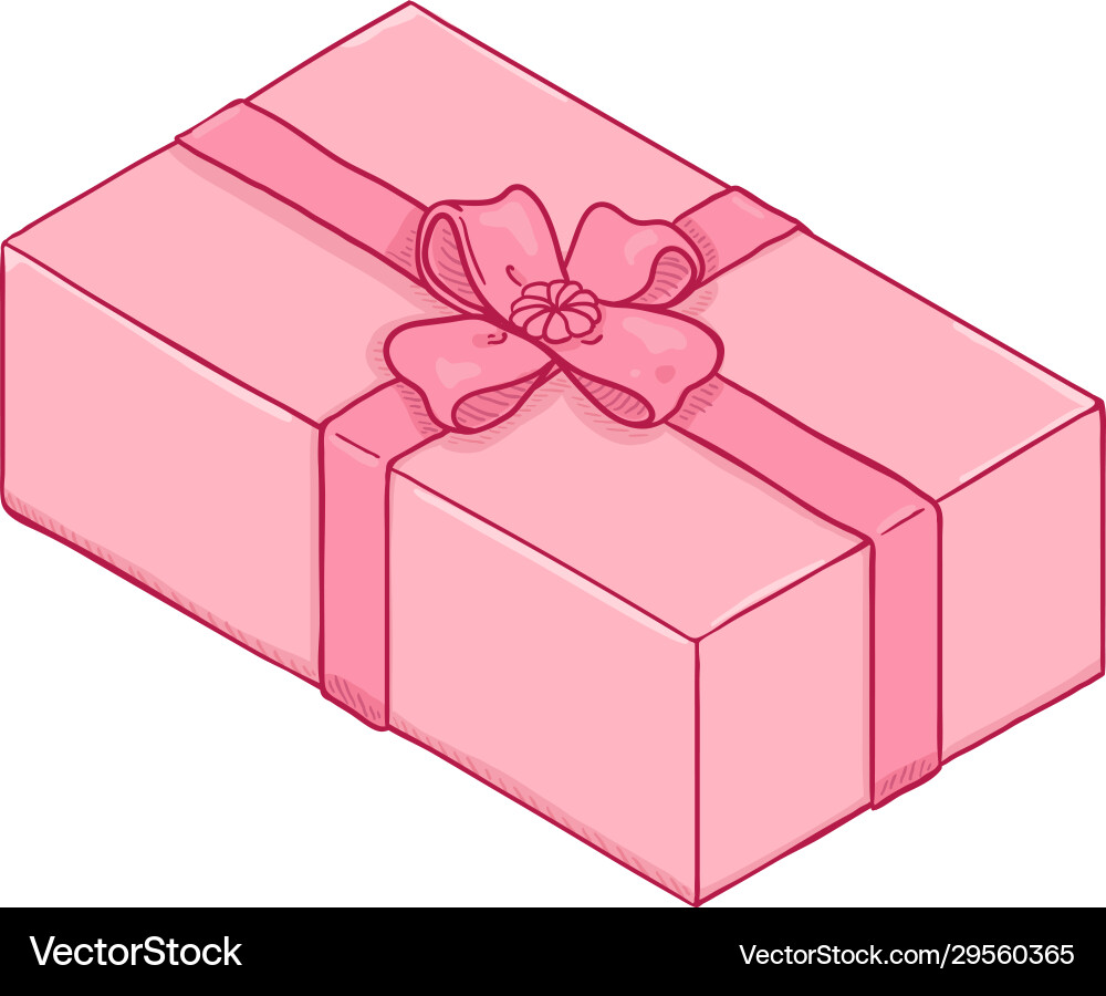 Cartoon pink gift box with ribbon and bow Vector Image
