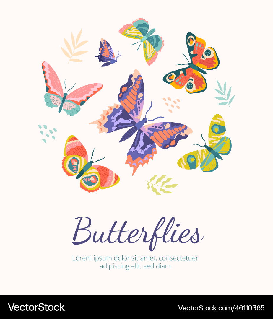 Cute butterflies banner Royalty Free Vector Image