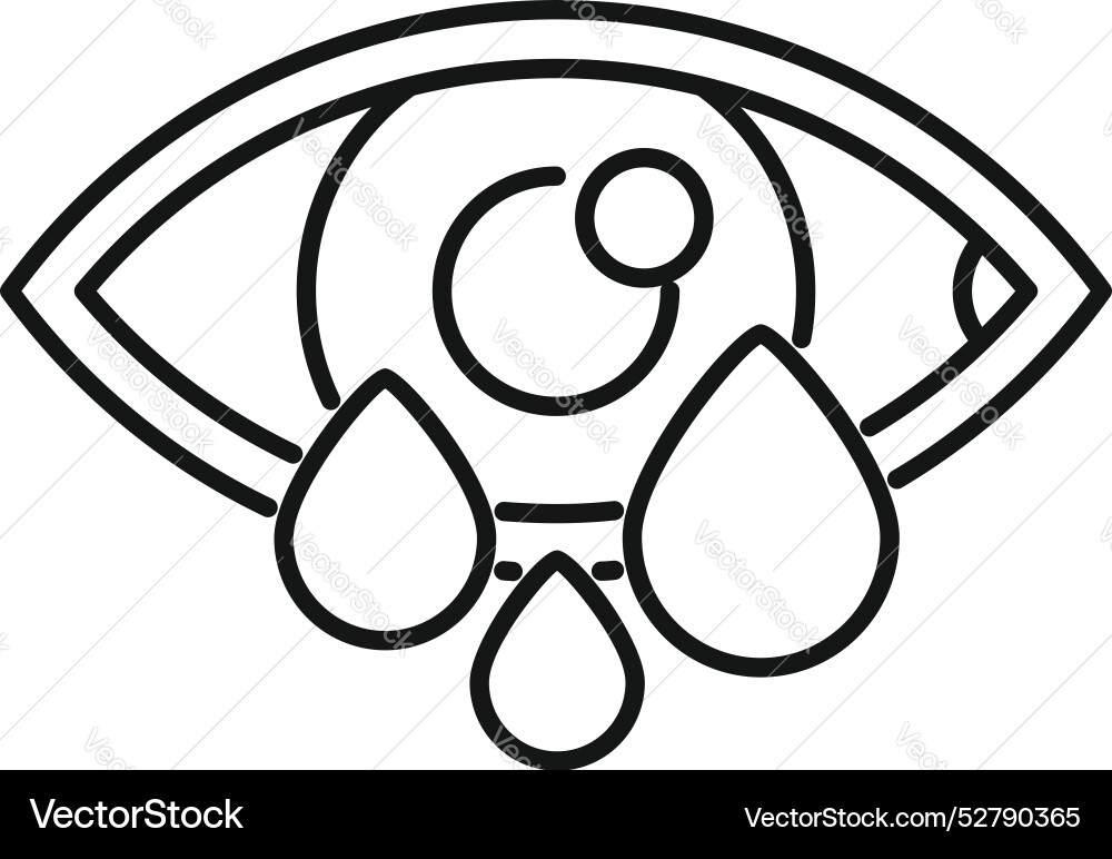 Human eye crying tears outline icon showing Vector Image