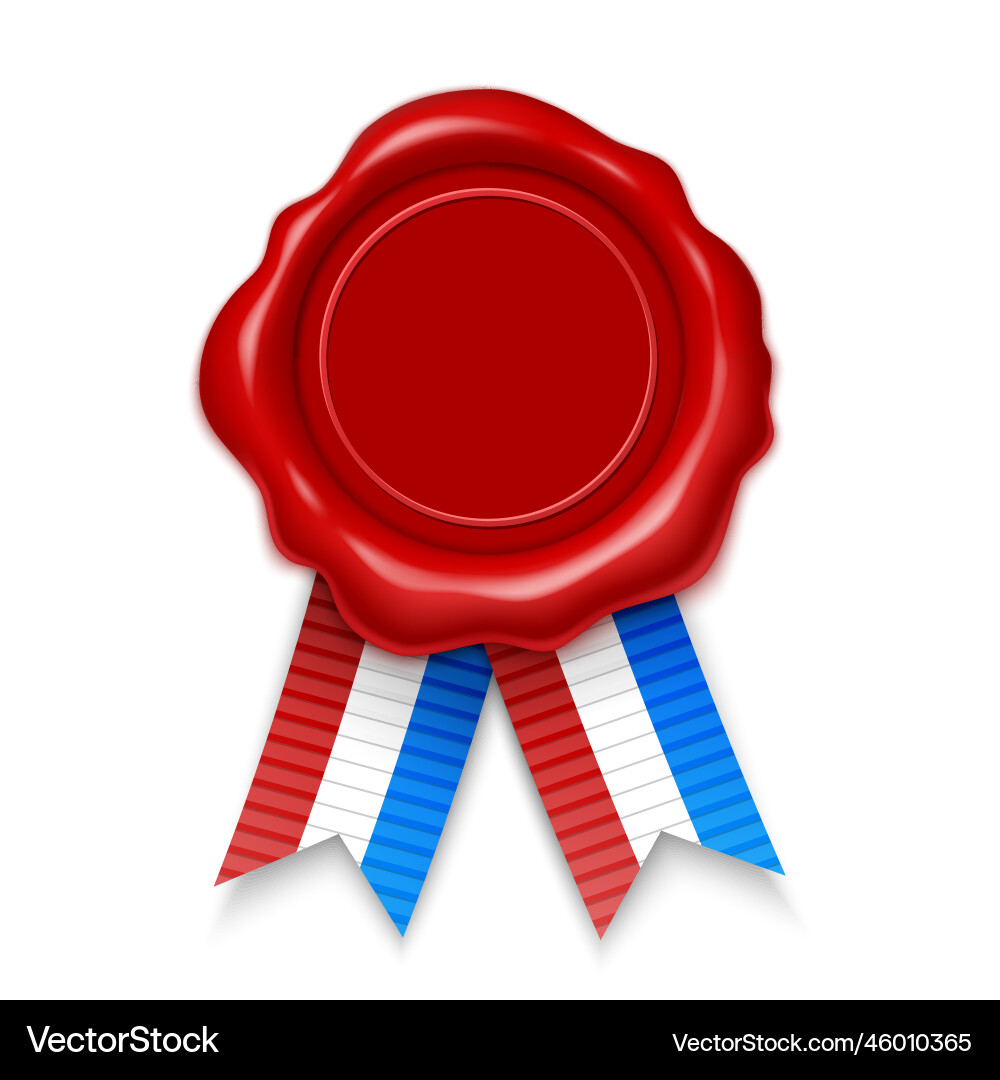 Red wax seal with colored ribbons secrecy stamp Vector Image