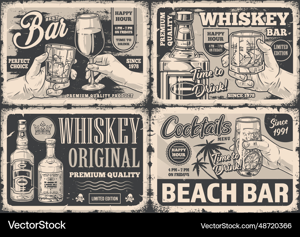 Alcoholic booze monochrome set posters Royalty Free Vector