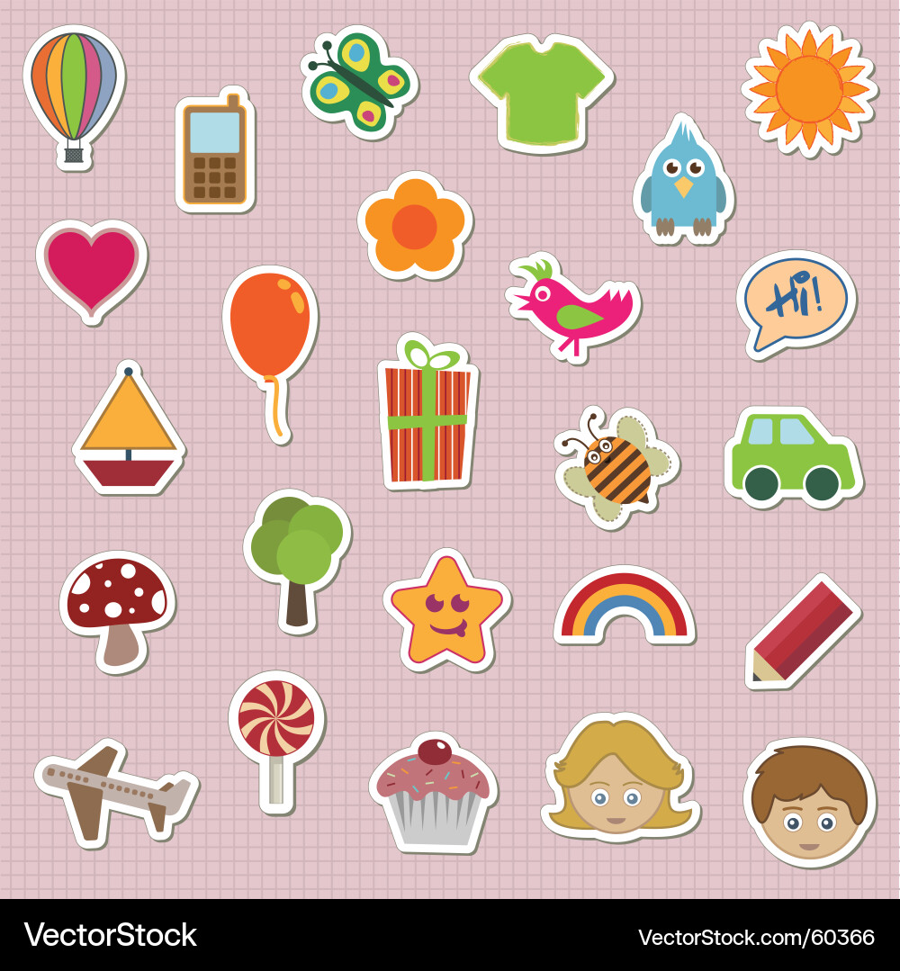 Colorful Kids Stickers Collection Royalty Free Vector Image