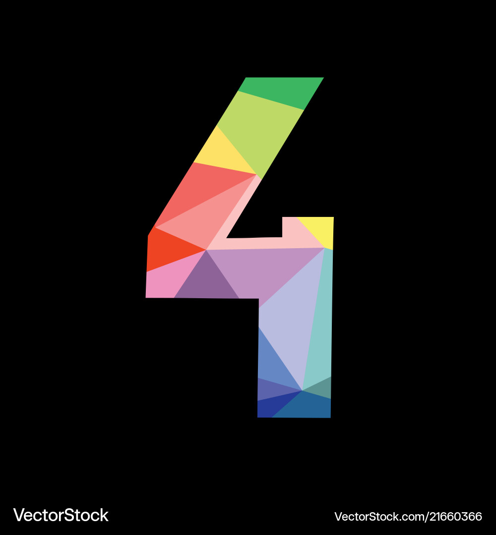 Colorful number 4 isolated on black background Vector Image