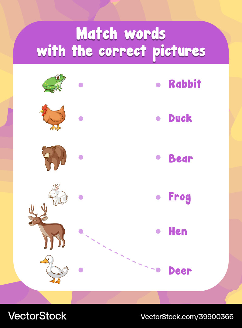 Match the words with correct pictures Royalty Free Vector