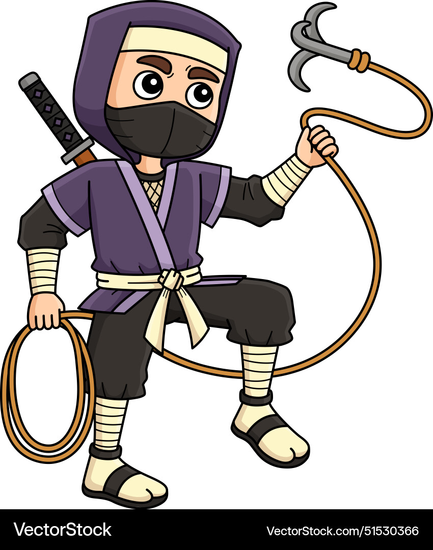 Ninja with grappling hook cartoon colored clipart Vector Image