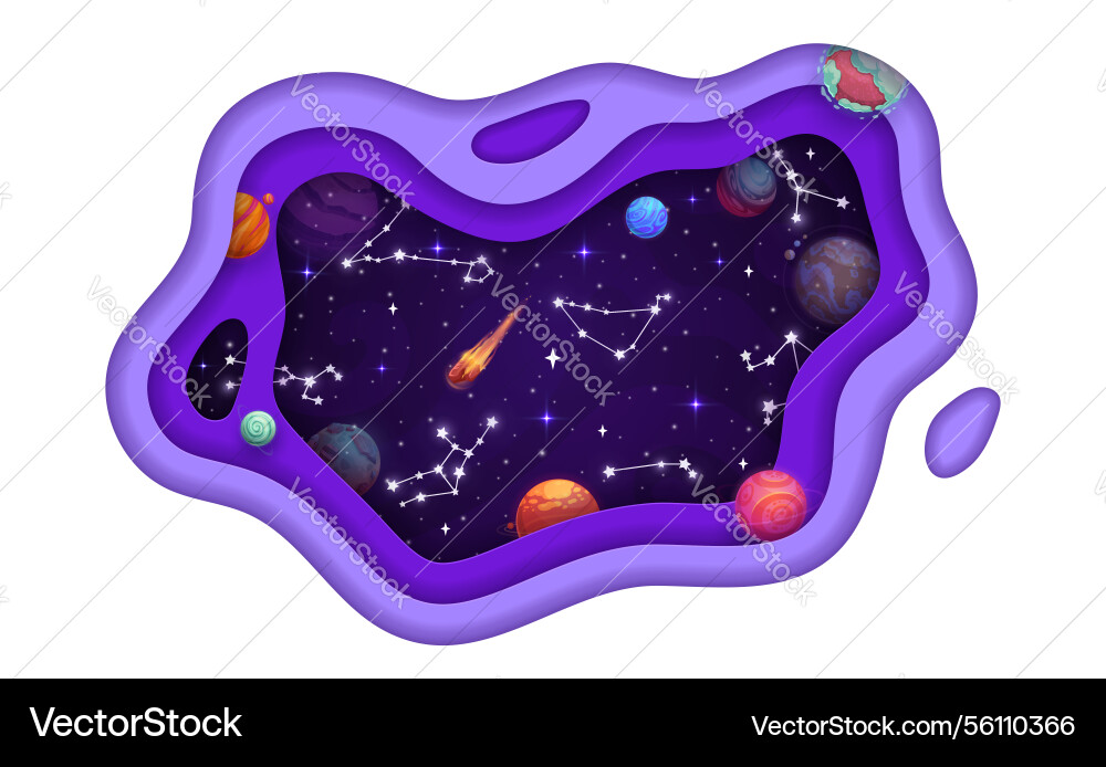 Paper cut galaxy landscape with star constellation