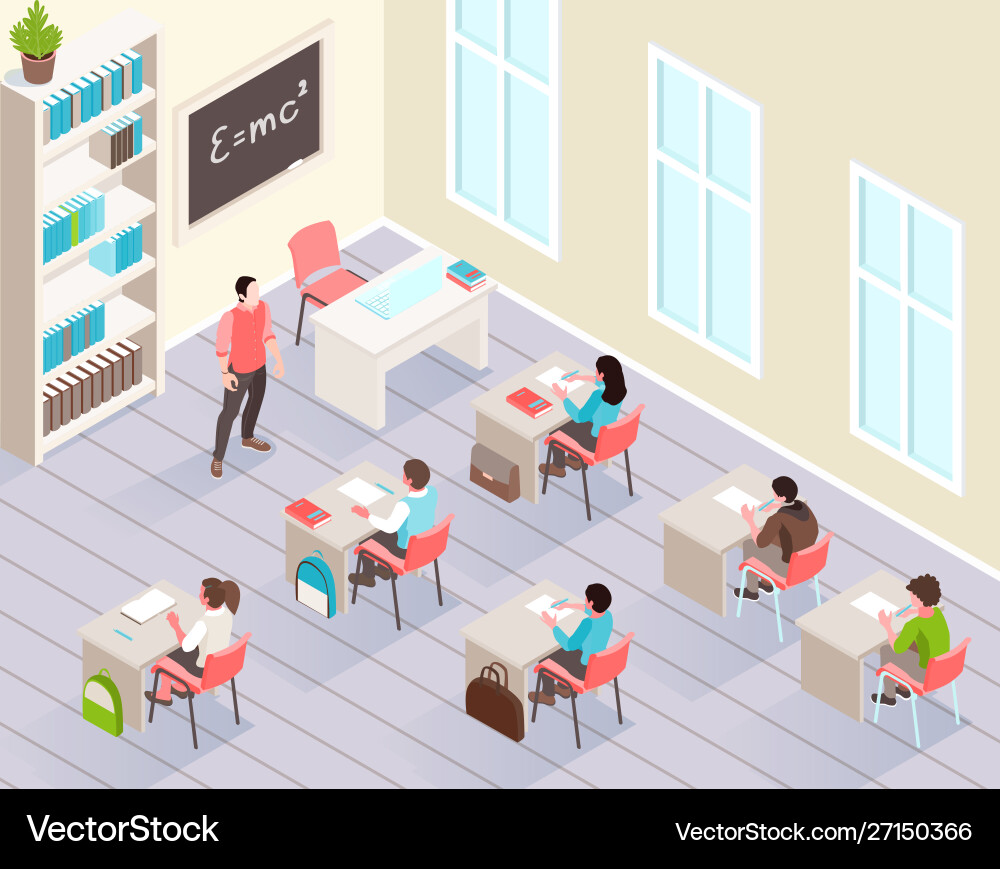 School classroom isometric background Royalty Free Vector