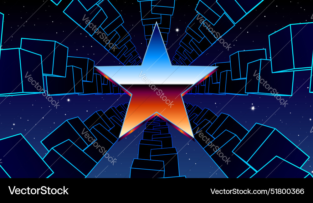 Synthwave frame with chrome star and 80s styled Vector Image